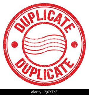 DUPLICATE text on red round grungy texture stamp Stock Photo - Alamy