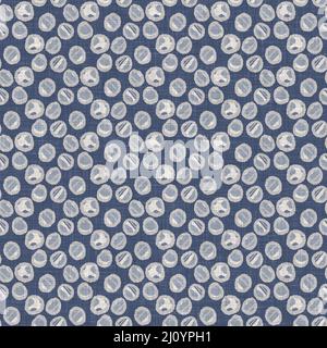 French blue doodle motif linen seamless pattern. Tonal country cottage ...