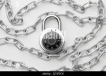Flat lay metal chain with lock Stock Photo - Alamy