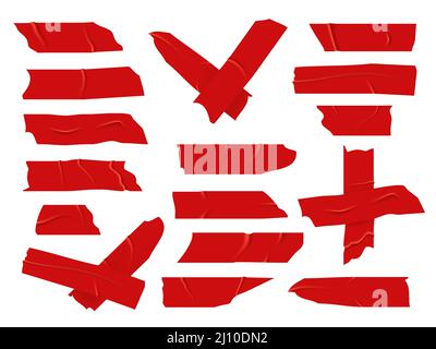 Red adhesive tape. Realistic scotch strip. Vibrant bandage elements for ...