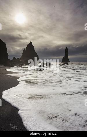 South coast of Iceland in early summer 2021, Landsyn statue at ...
