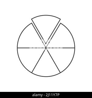 Circle segmented into 3 equal parts. Pie or pizza shape cut in three slices. Round statistics ...