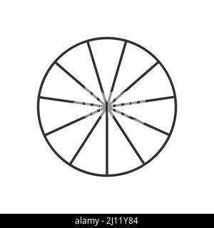 Circle divided into 7 segments. Pie or pizza shape cut in seven equal slices. Round statistics ...