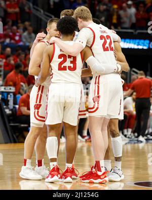 Wisconsin Badgers huddle before during a Big Ten Conference NCAA ...