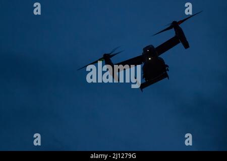 A Bell Boeing V22 Osprey tilt-rotor aircraft with the US Marines, takes ...