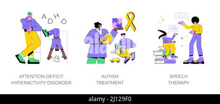 Children development issues abstract concept vector illustration set. Attention deficit ...