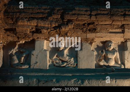Stucco on the wall of the ancient Moghalmari monastery in Paschim ...