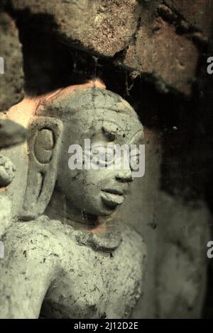 Stucco on the wall of the ancient Moghalmari monastery in Paschim ...