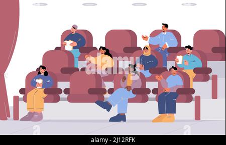 happy woman cartoon cinema pop corn vector illustraion eps 10 Stock ...