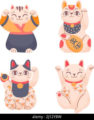 Isolated japanese neko cats. Traditional maneki cat or lucky oriental ...