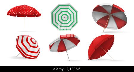White umbrella. Realistic parasol different angles view, isolated ...