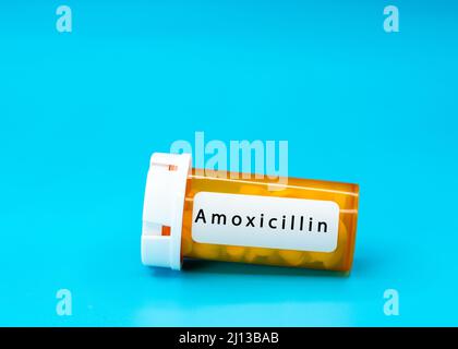 Amoxicillin Medical vial with pills. Medical pills in orange Plastic ...
