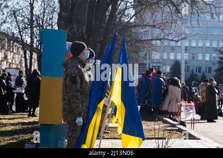 Poltava, Ukraine - 20 Feb 2022 Nebesna Sotnia Monument and requiem ...