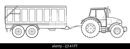 Farm tractor with trailer - stock outline illustration of a vehicle ...
