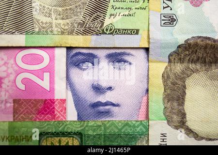 In this photo illustration, 200 Ukrainian Hryvnias banknote with the ...