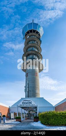 TRONDHEIM, NORWAY - MARCH 10, 2022: Tyholt tower is a 126 metre tall ...