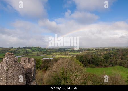 Rainbow over Towy Valley from Dinefwr Castle Stock Photo - Alamy