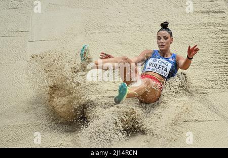 Ivana Vuleta Spanovic jumping at the Belgrade 2022 Indoor World ...