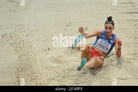 Ivana Vuleta Spanovic jumping at the Belgrade 2022 Indoor World ...