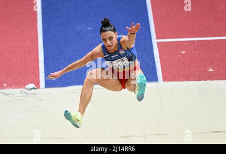 Ivana Vuleta Spanovic jumping at the Belgrade 2022 Indoor World ...