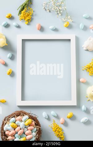 Happy Easter greeting card template. Easter eggs collection pink pastel ...