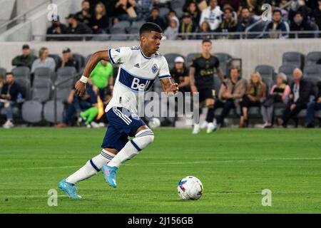 Vancouver Whitecaps' Pedro Vite (45), Emmanuel Sabbi (11), Brian White ...