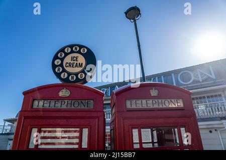 A old telephone box selling Ice Cream at Ramsgate Marine in Kent Stock ...