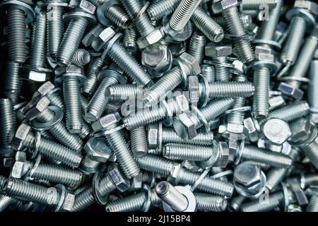 Metal screw bolts top view as industrial equipment background Stock ...
