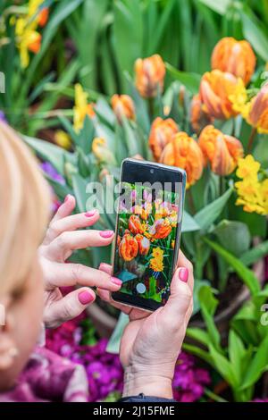 Close up picture of human hand holding spray bottle with organic ...