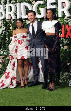 Charithra Chandran, Jonathan Bailey and Simone Ashley attend the World ...