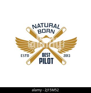 Airplane pilots crew icon, plane propeller and wings, vector aviation ...