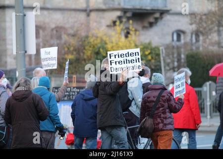 Participant at Demonstration against the corona rule in Göttingen ...