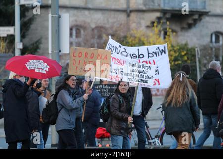 Participant at Demonstration against the corona rule in Göttingen ...
