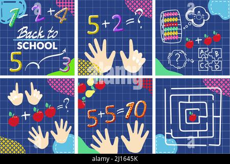 Set of design templates for mental math school, math course, creative ...