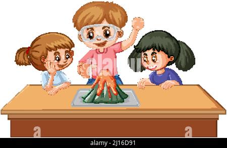 Cartoon boy scientist doing volcano experiment Stock Vector Image & Art ...