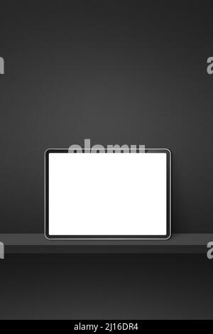 Digital tablet pc on black wall shelf. Horizontal background banner. 3D ...