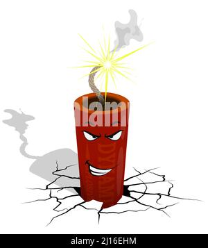 Dynamite cylinder with burning wick. Explosives for mining operations ...