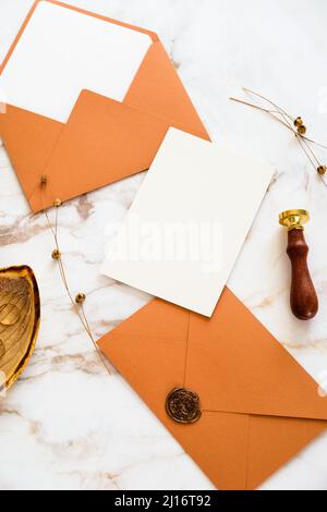 Autumn wedding template with stationery set. Blank greeting card mock ...
