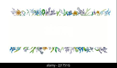 Blue and yellow spring flowers watercolor background Stock Photo - Alamy