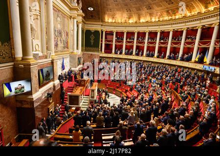 Paris, France. 23rd Mar, 2022. Speech of Mr Volodymyr Zelensky ...