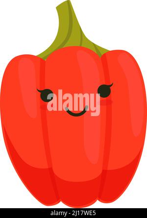 Cute kawaii style red bell pepper vegetable icon, eyes closed. Version ...