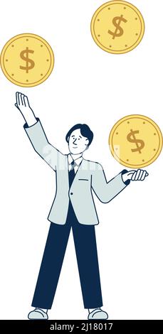 Businessman Juggling With Dollar Coins , Vector Cartoon Stick Figure ...