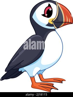Polar arctic bird - puffin. Black outline on white background. Picture ...