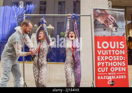 PETA exotic skin protest. s boutique on New Bond Street, central London ...