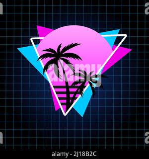 Miami, emblem in the style of the 80s. Points symbolize the skyscrapers ...