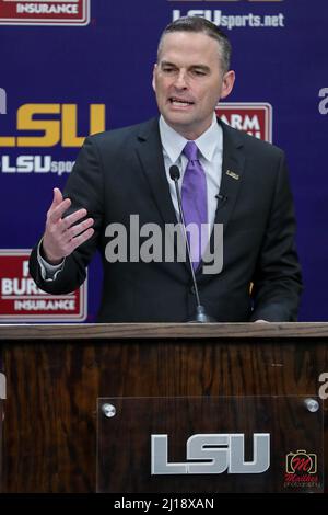 March 23, 2022: New LSU Head Basketball Coach Matt McMahon holds his ...