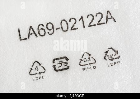 Close-up of LDPE symbol for resin identification Code 4 plastics - here ...