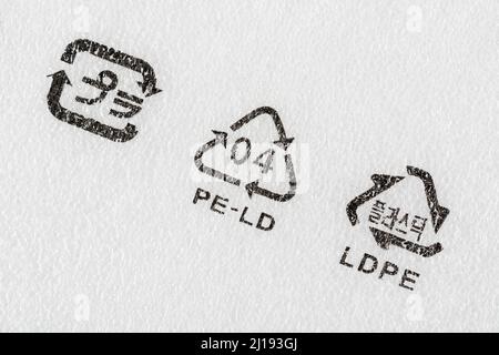 Close-up of LDPE symbol for resin identification Code 4 plastics - here ...