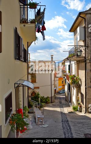 A narrow street in Monteroduni, a medieval town of Molise region, Italy ...