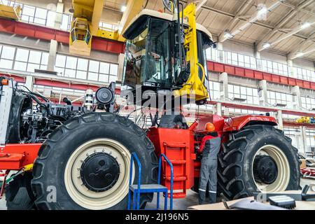 Process of assembling industrial agricultural machine in factory ...